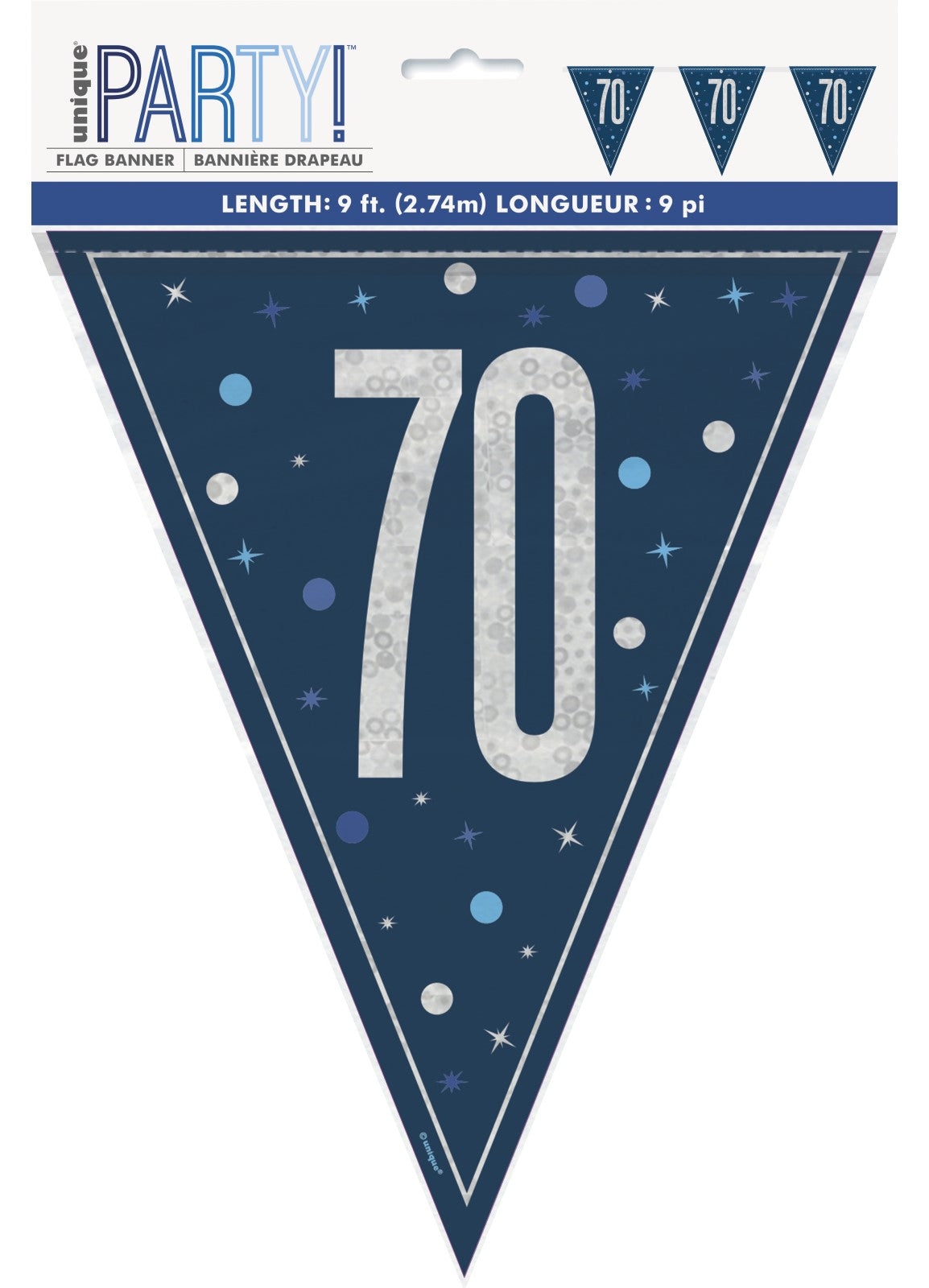 Blue Glitz 70th Birthday Flag Banner — Party Britain