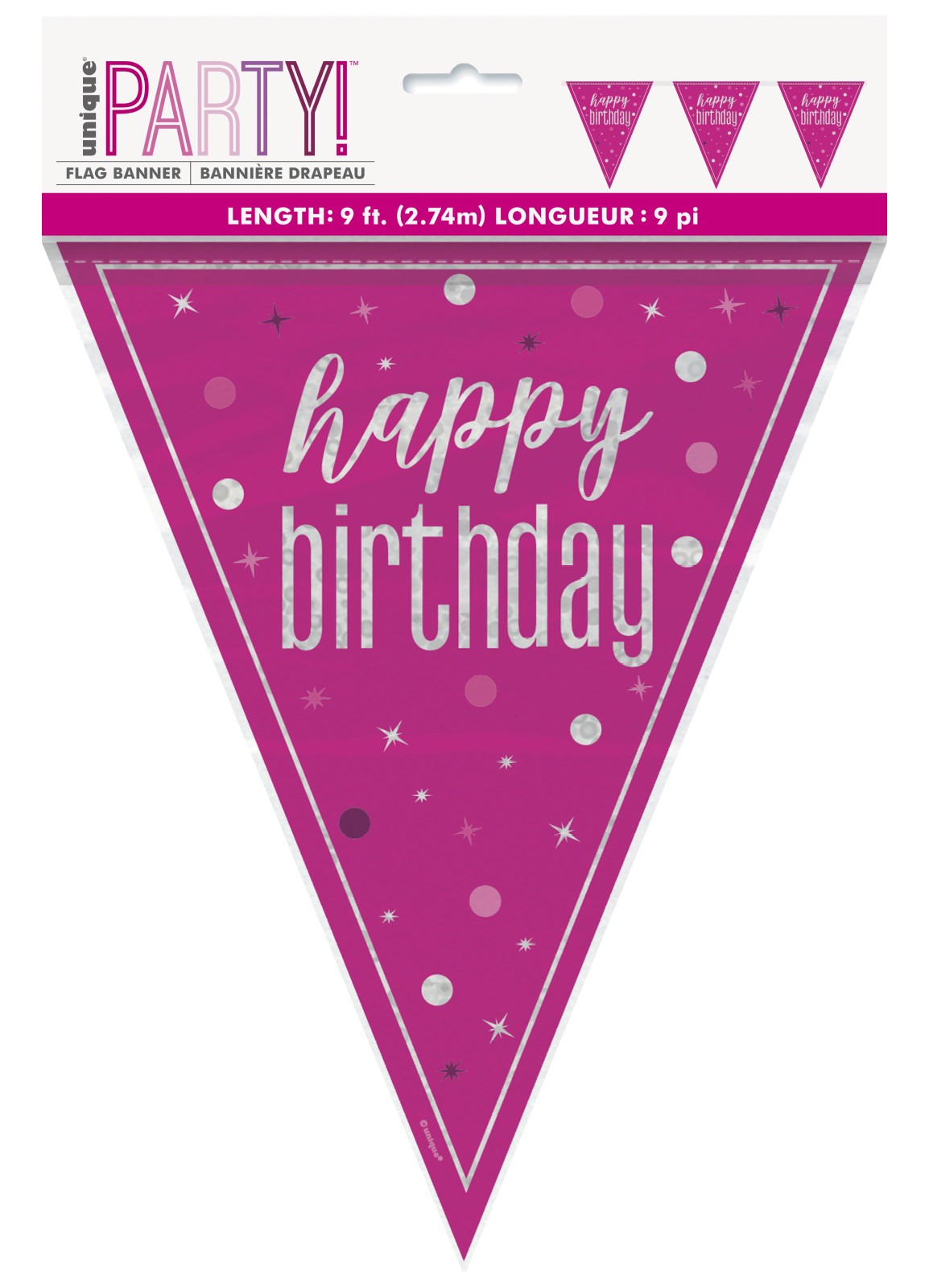 Pink Glitz Happy Birthday Flag Banner — Party Britain
