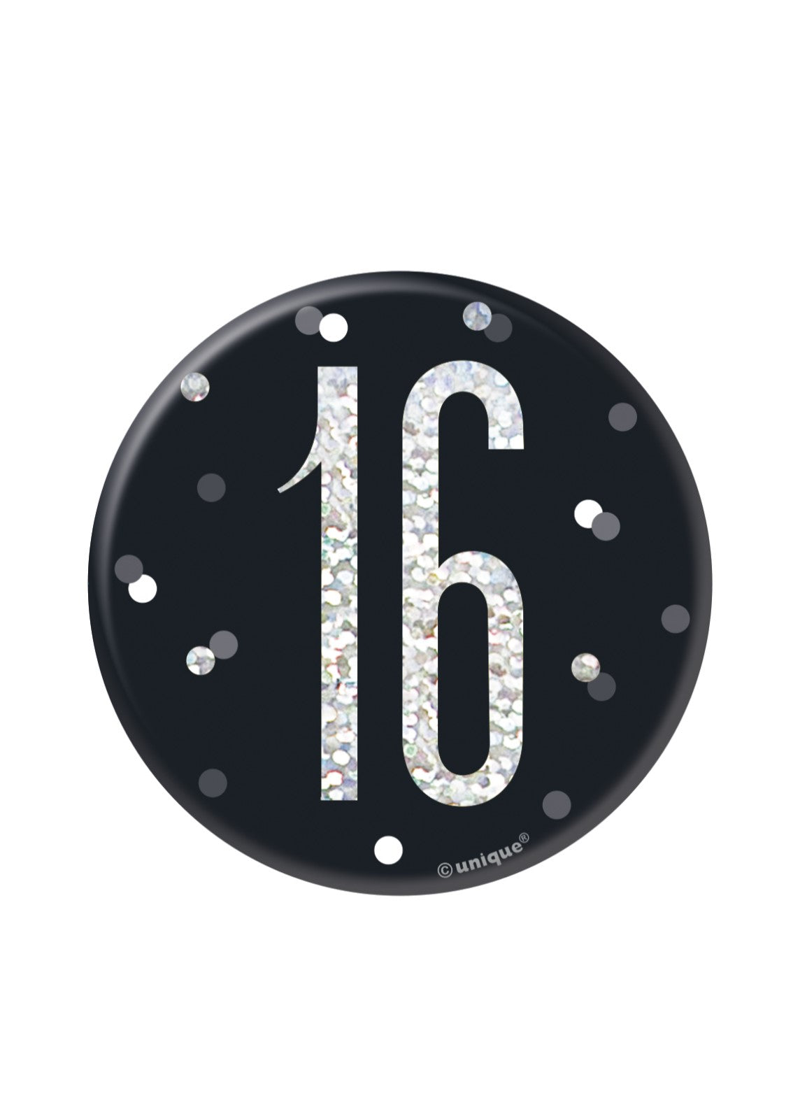 Black Glitz Age 16 Badge — Party Britain