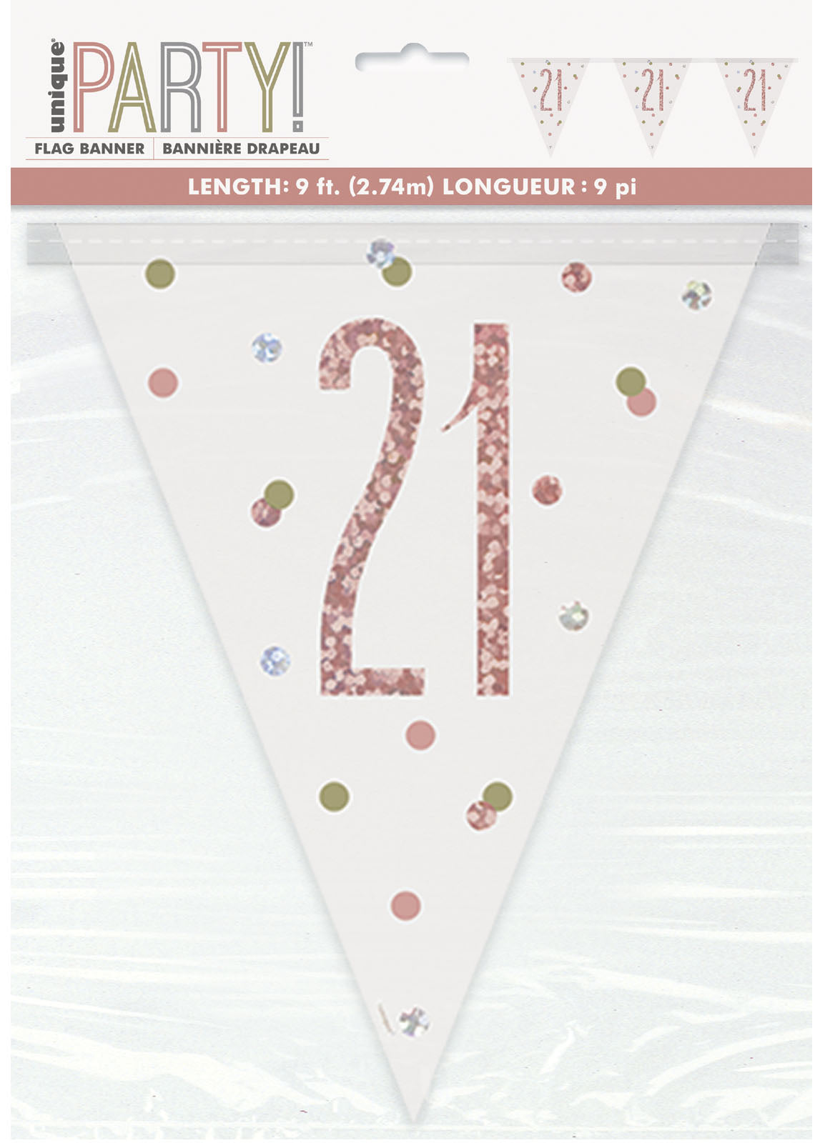Rose Gold Glitz Age 21 Flag Banner — Party Britain